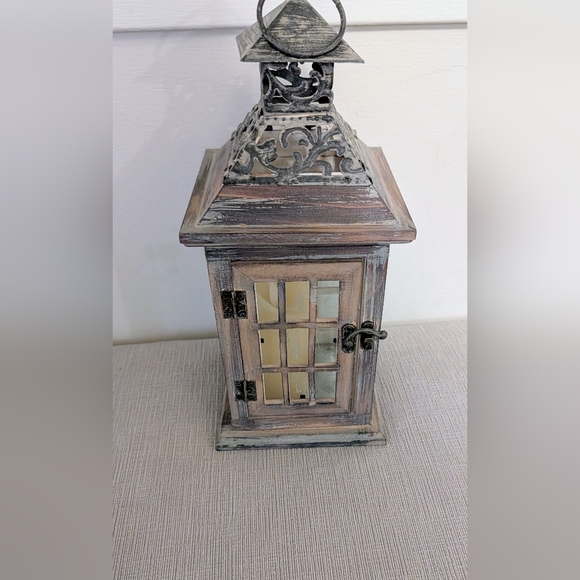 Accents | Rustic Wooden Lantern With Cream Candle | Poshmark